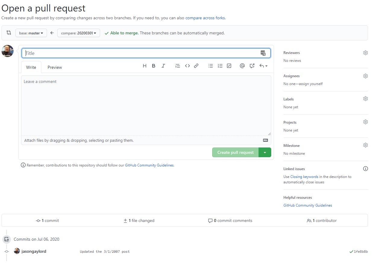 Creating and Merging Pull Requests in GitHub | Jason N. Gaylord Creating and Merging Pull Requests in GitHub | Jason N. Gaylord